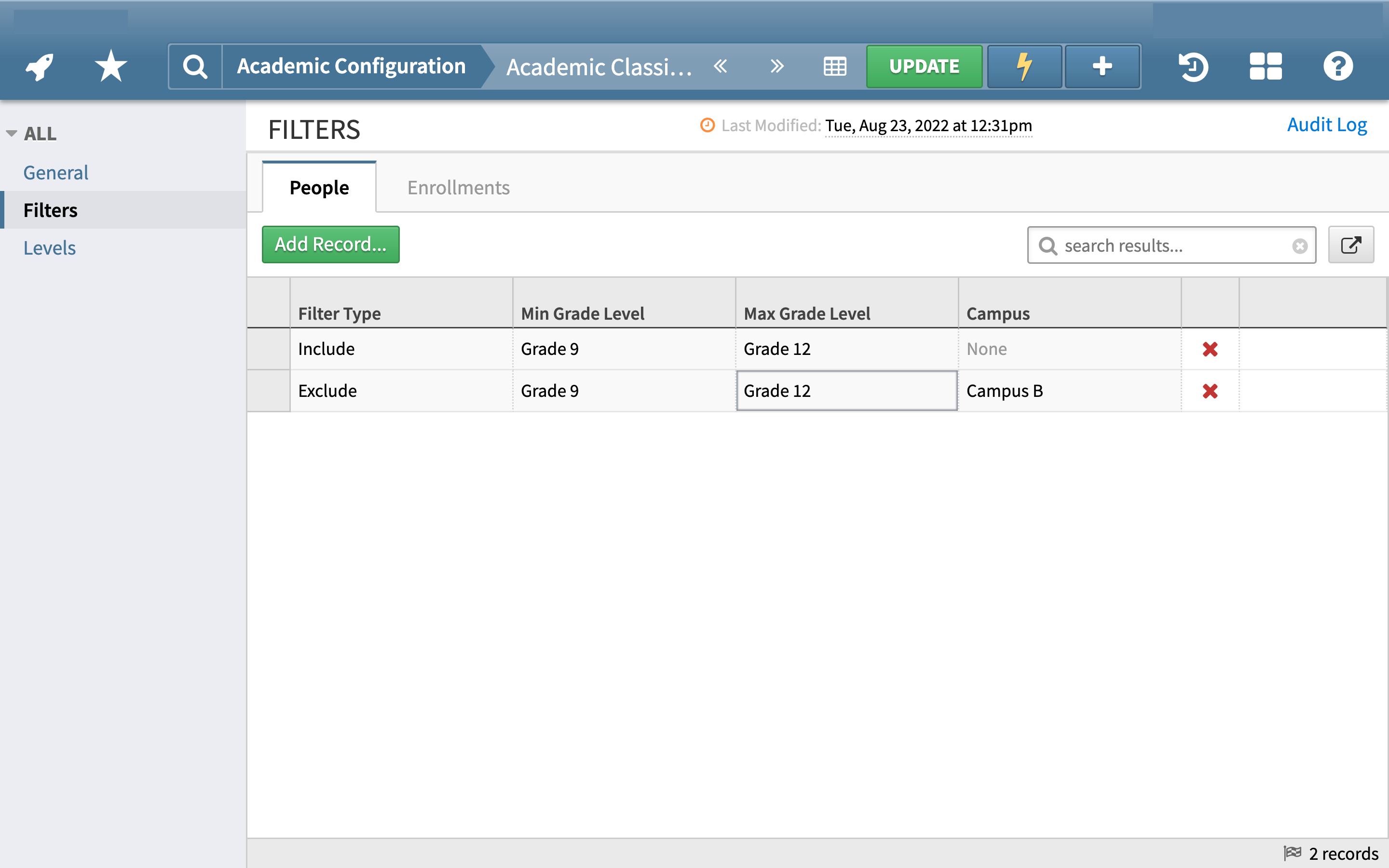 Academic Classification Configuration