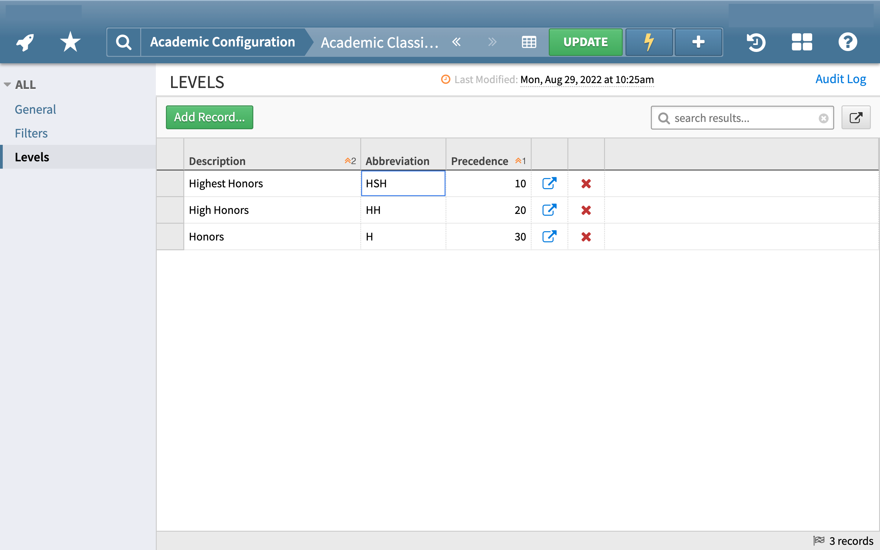 Academic Classification Configuration