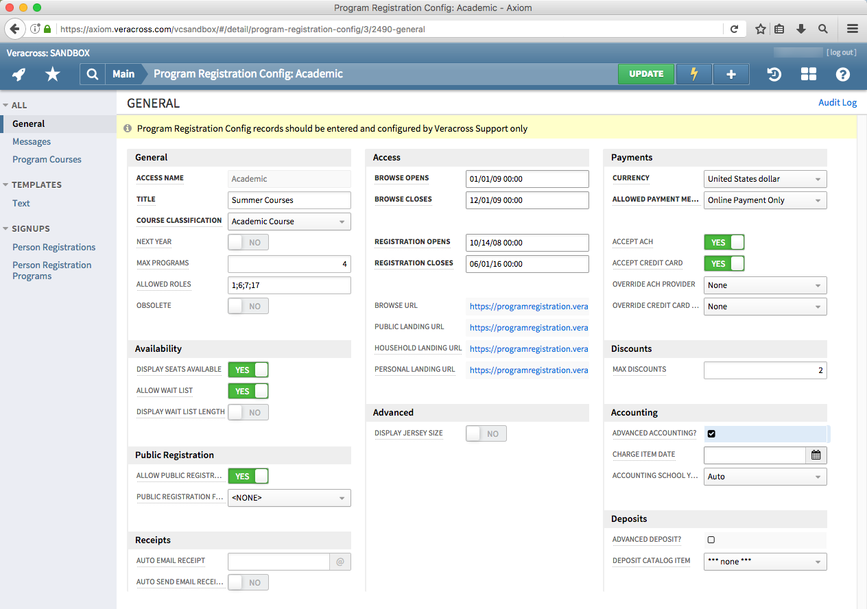 Other Program Registration Configuration Overview