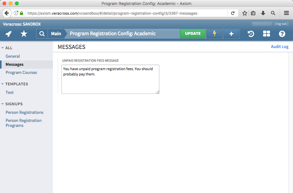 Other Program Registration Configuration Overview