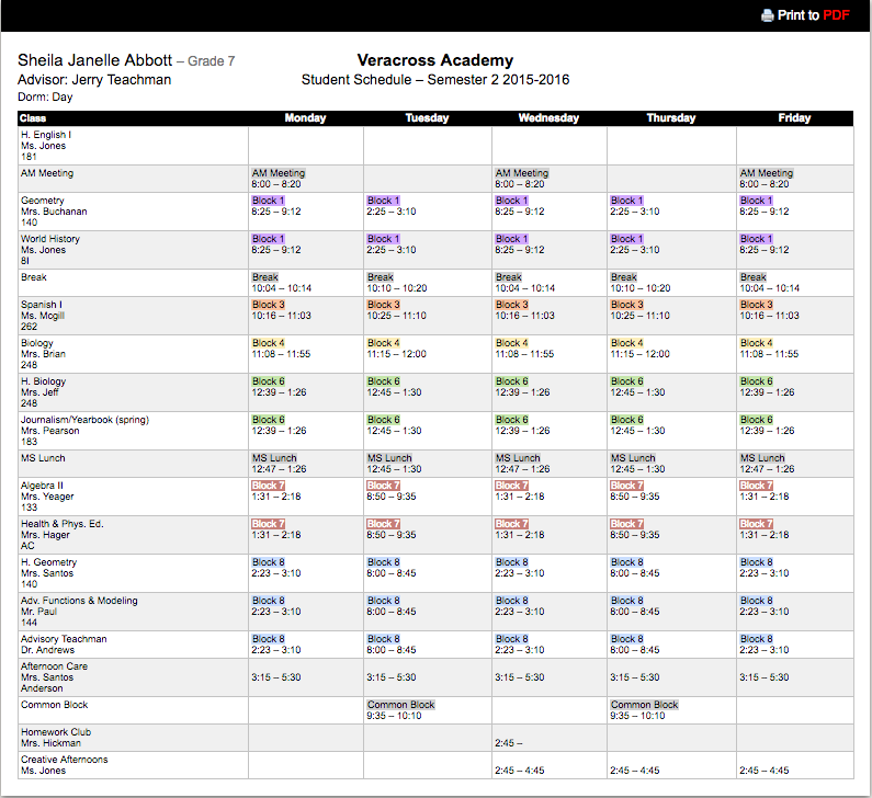 Schedule Template Types