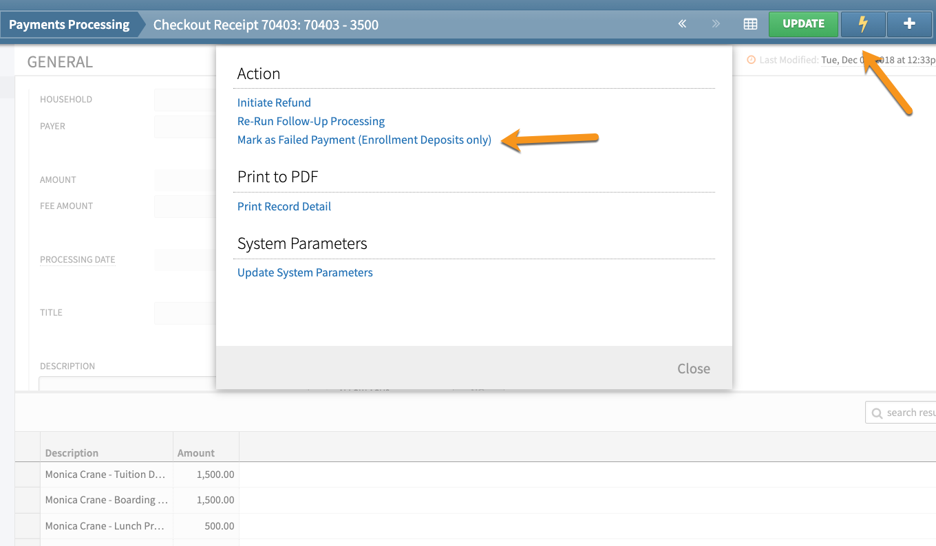 Resetting Failed Enrollment Deposit Payments