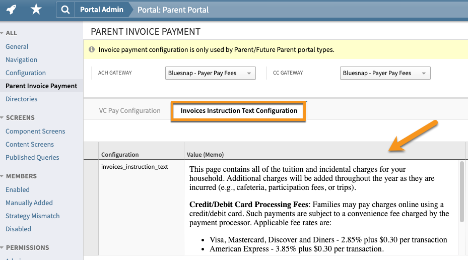 Portal Billing Page Configuration with Student Billing - Axiom