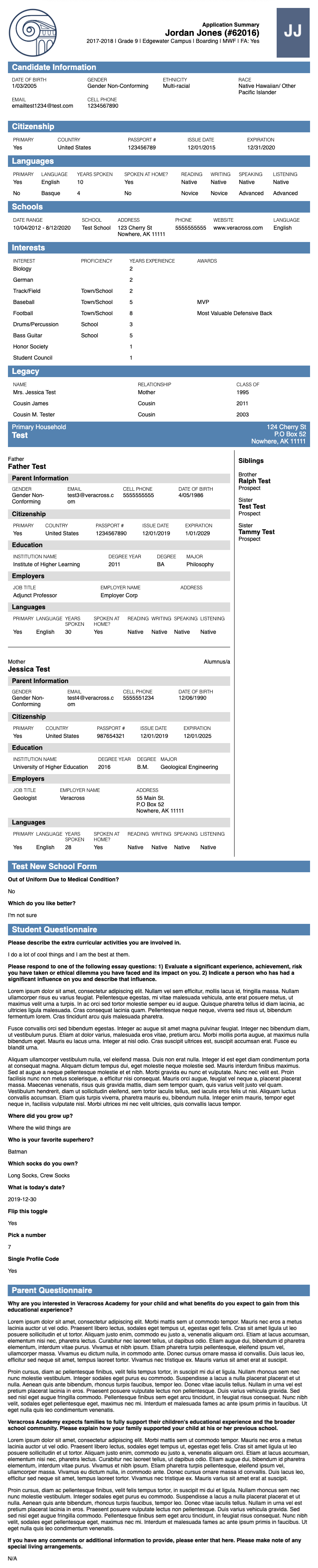 The Application Summary Document