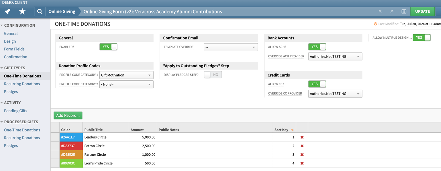 Online Giving 2.0 Gift Types