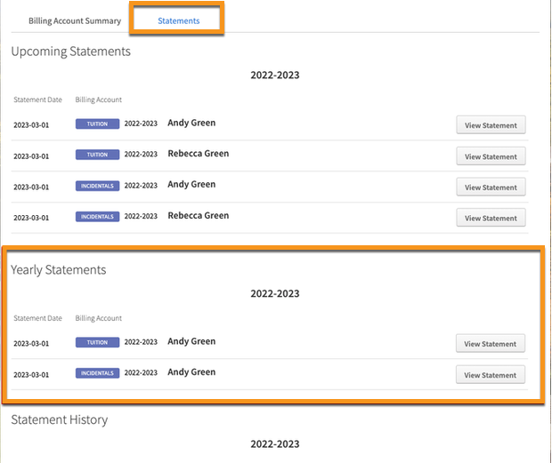 Yearly Statement "Summary" Document