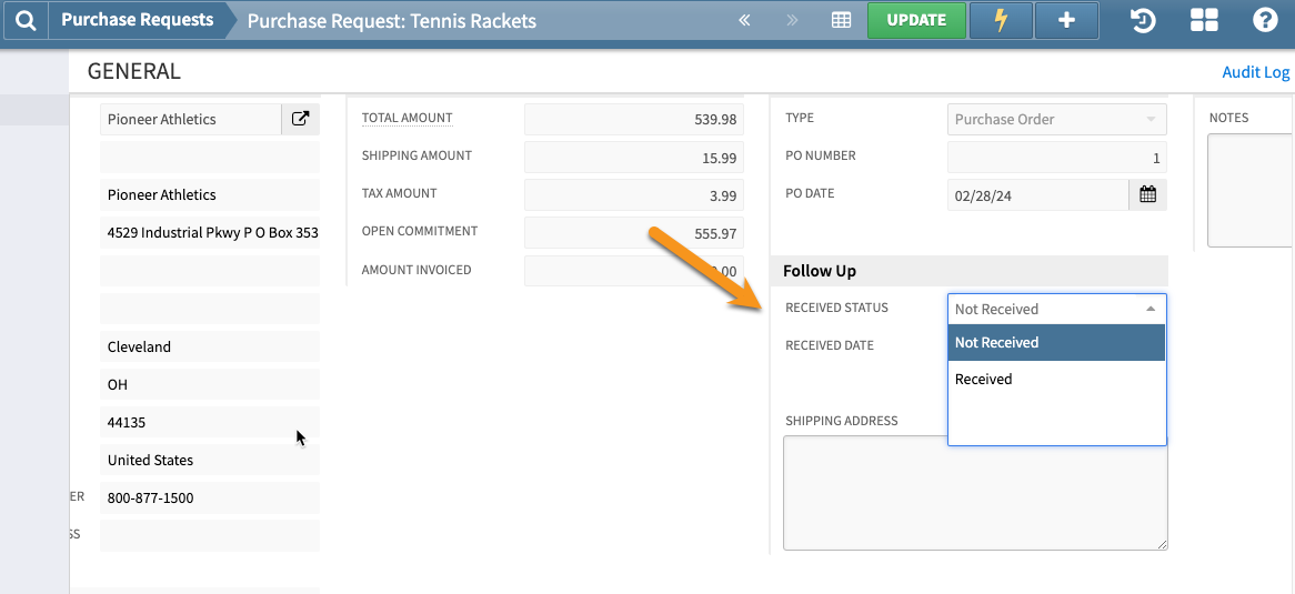 How do I receive a Purchase Order?