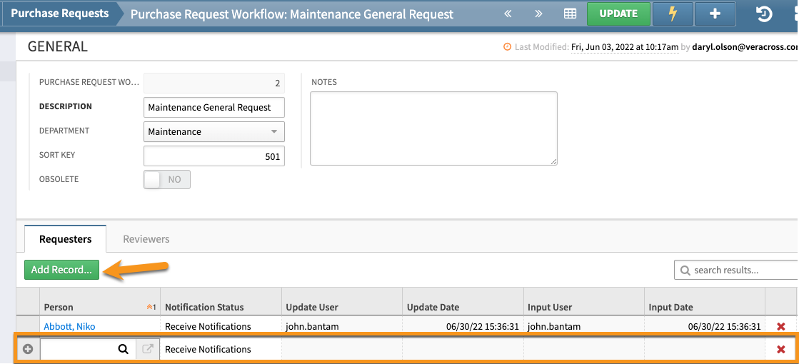 How do I add a Requestor to a Purchase Request Workflow?