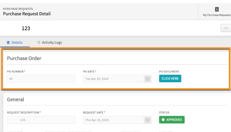 When does the Purchase Order appear in the portal?