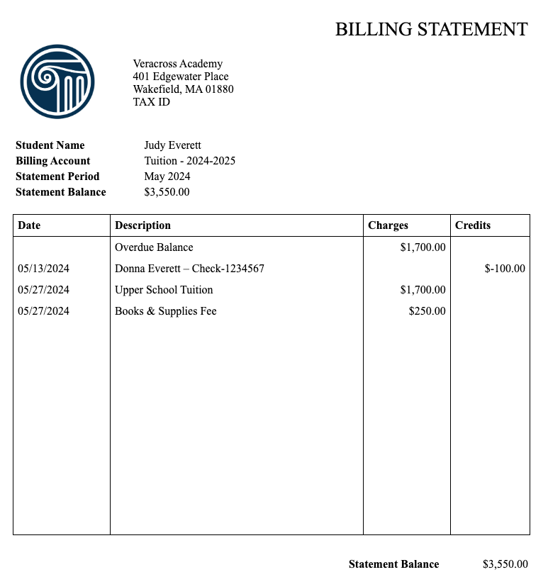 Billing Statement Document
