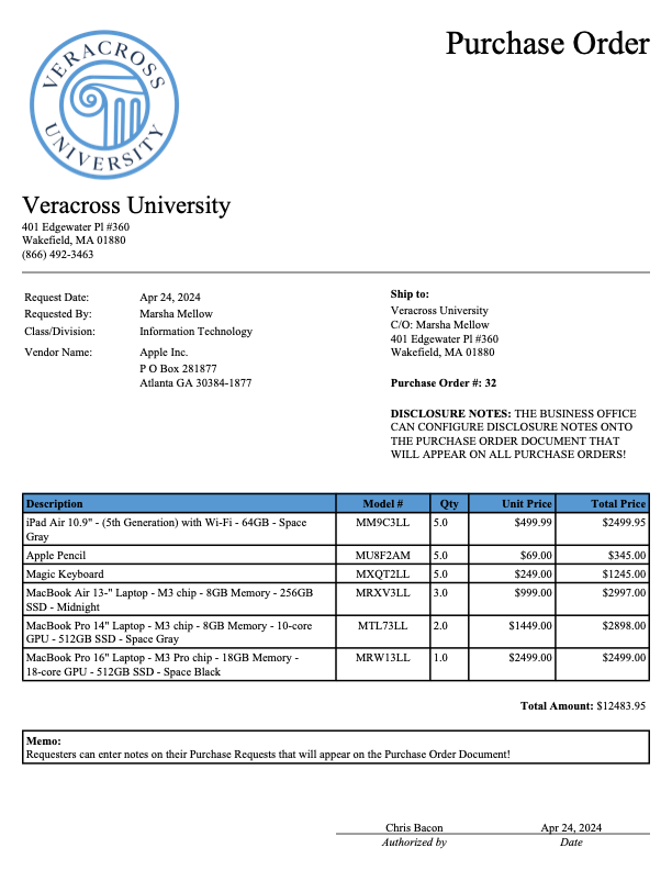 Purchase Request: Purchase Order Document Configuration