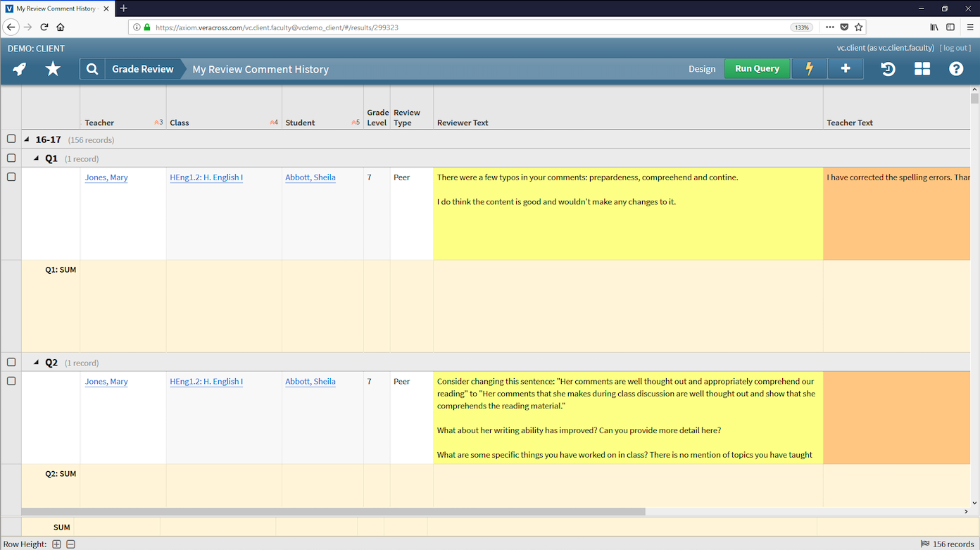 Grade & Comment Review Administration