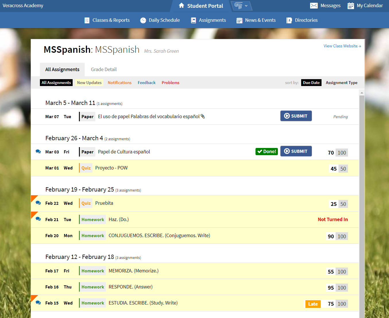 Assignment Management Through the Student Portal