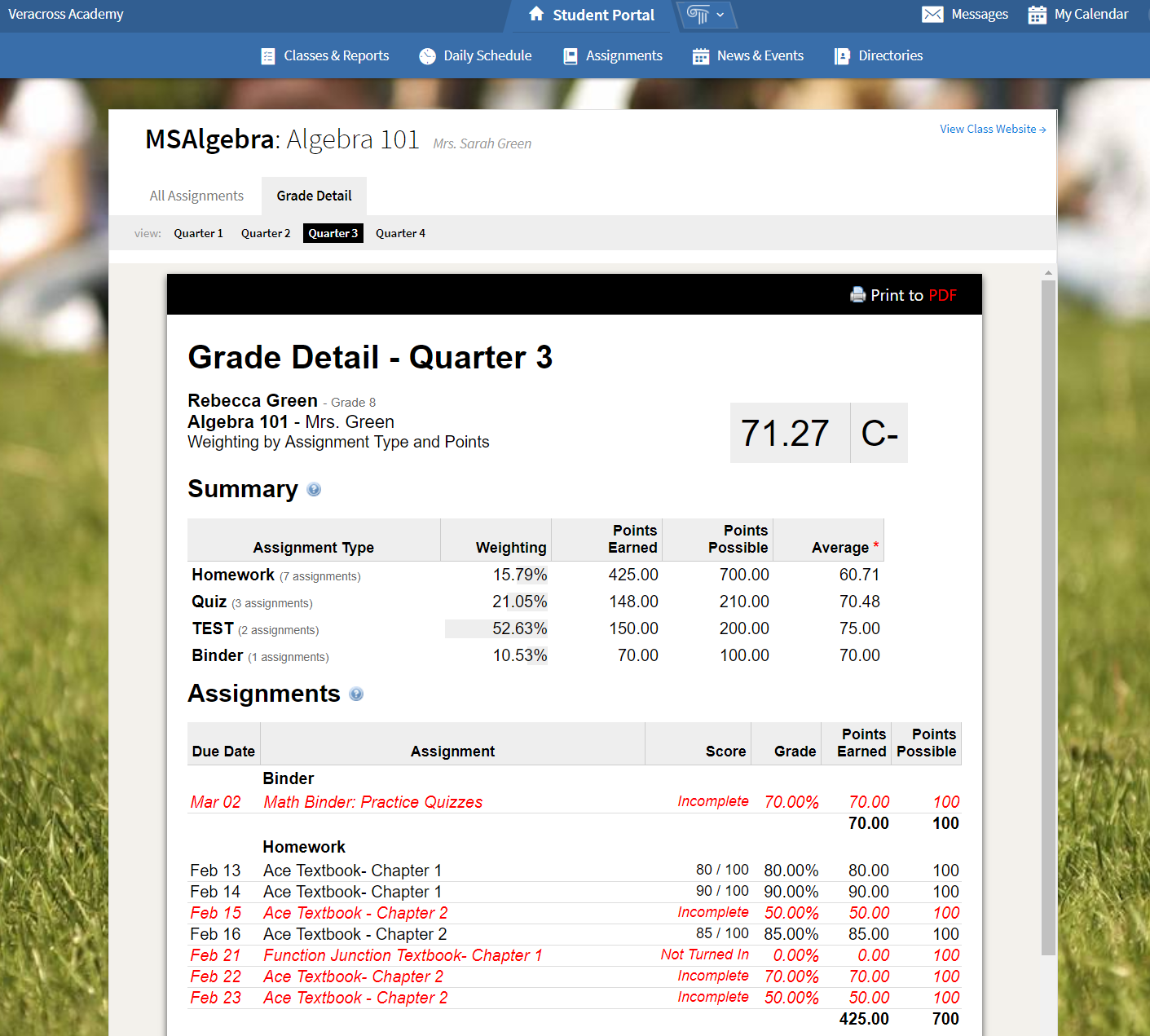 Assignment Management Through the Student Portal