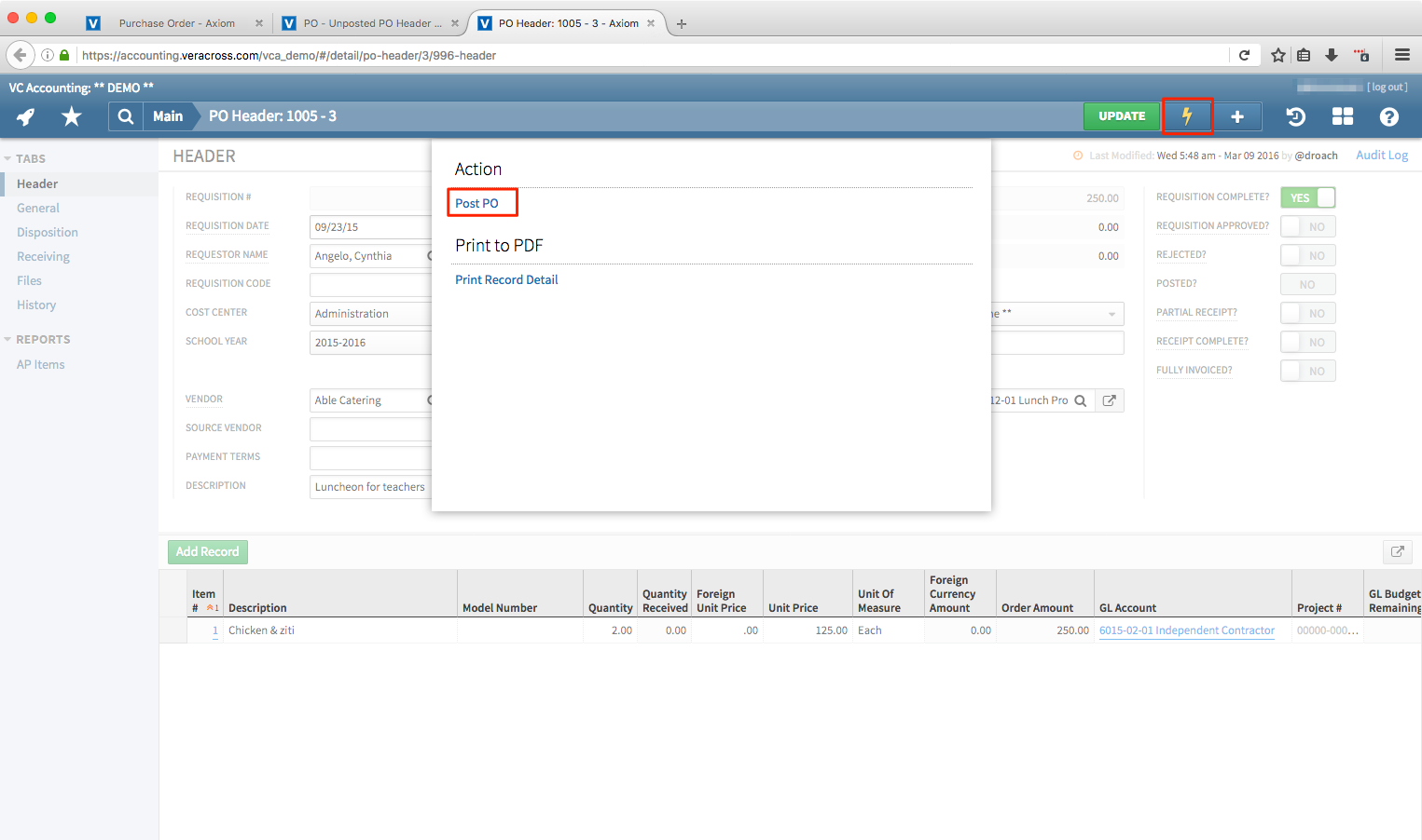 Posting Purchase Orders