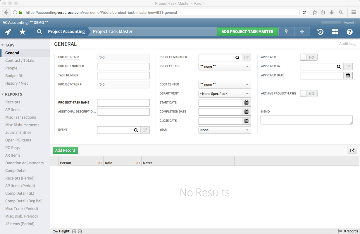 Entering/Editing a Project-task Master