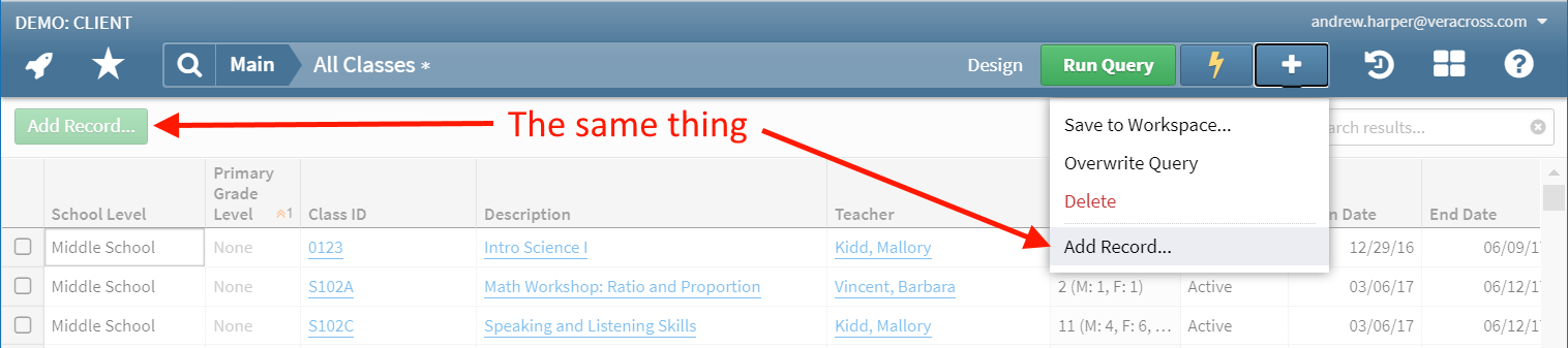 Query Results Page Toolbar
