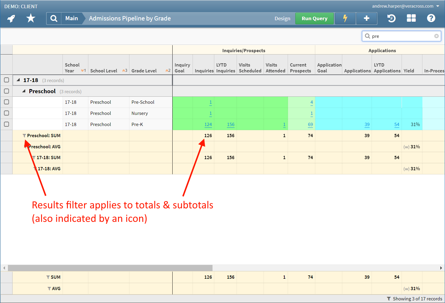 Query Results Page Toolbar