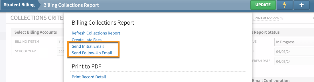 Collections Report Emails in Student Billing - Axiom