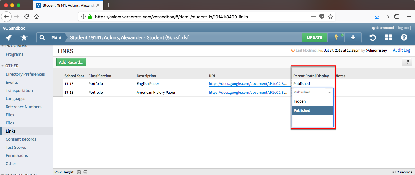 Portal Link Configuration