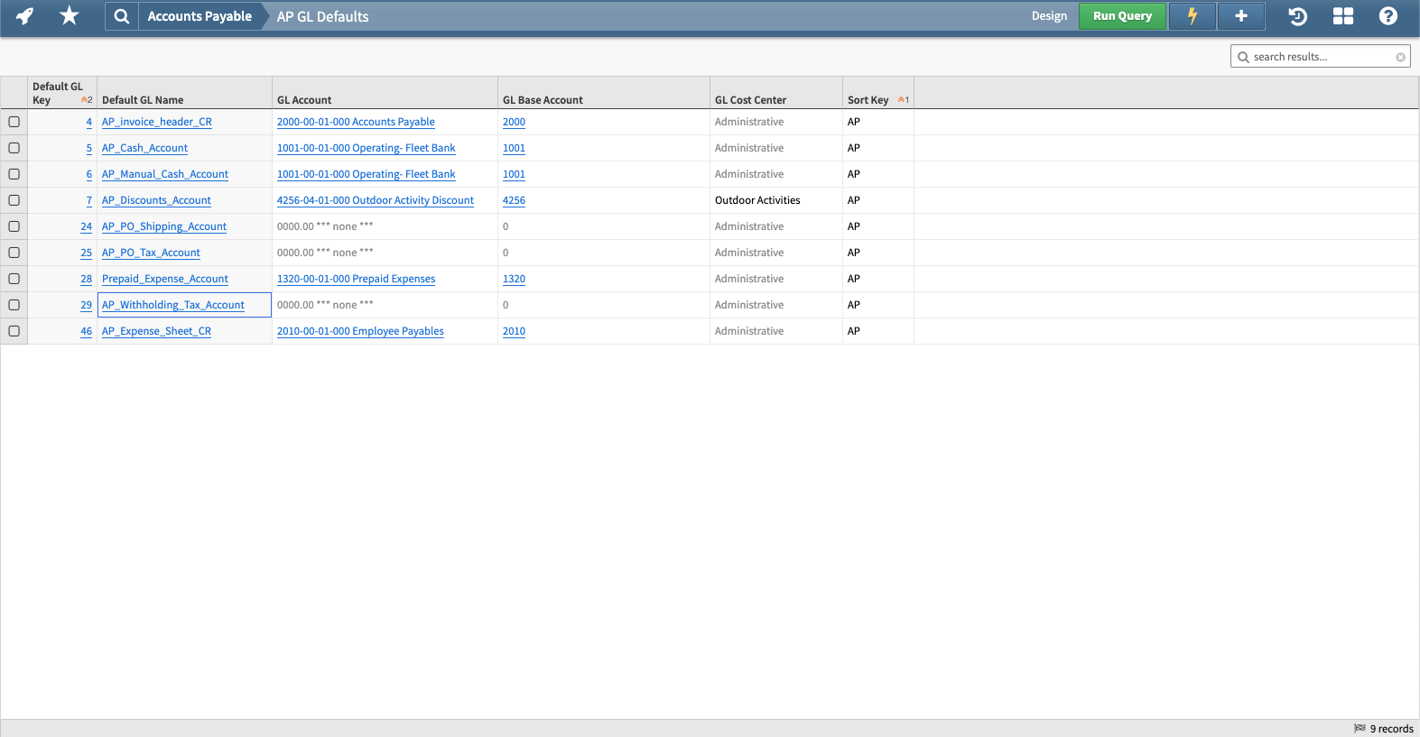Axiom Core Accounting: Configure GL Defaults
