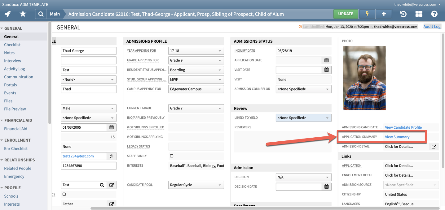 The Application Summary Document