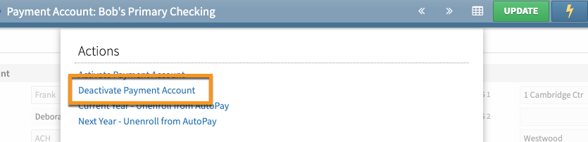 How do I deactivate a Payment Account for a Parent?