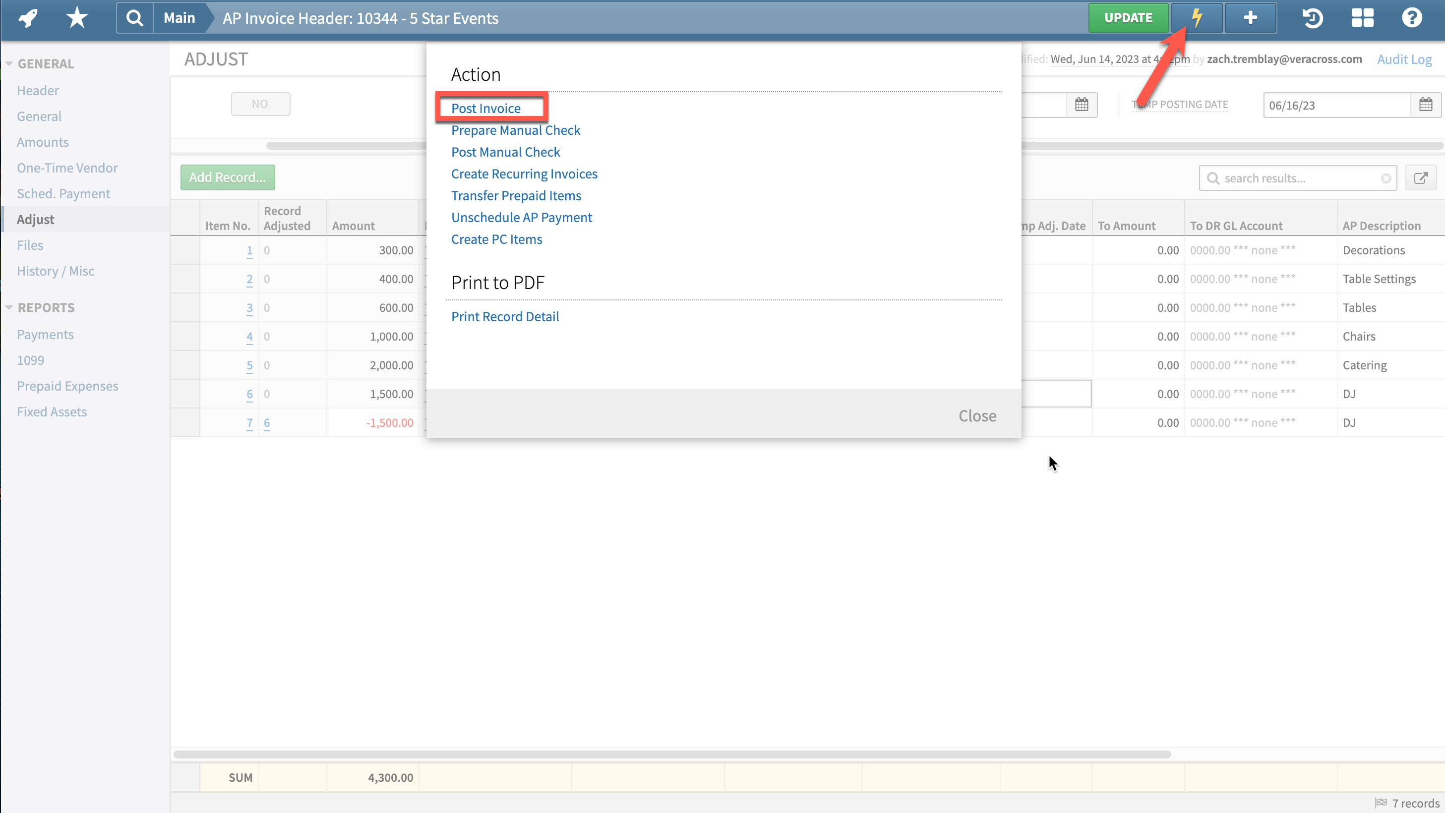 Canceling an AP Invoice Item in AP-Axiom