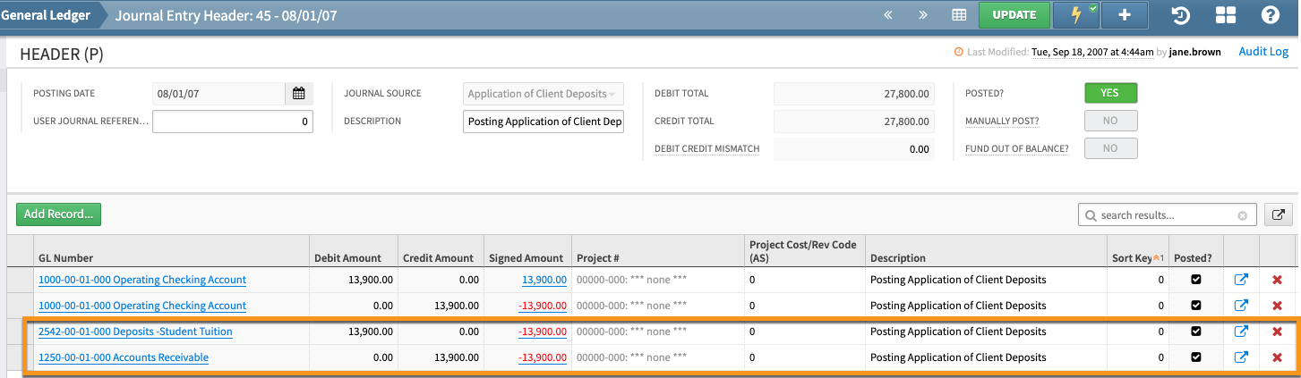 Student Billing Module Journal Entry Flow
