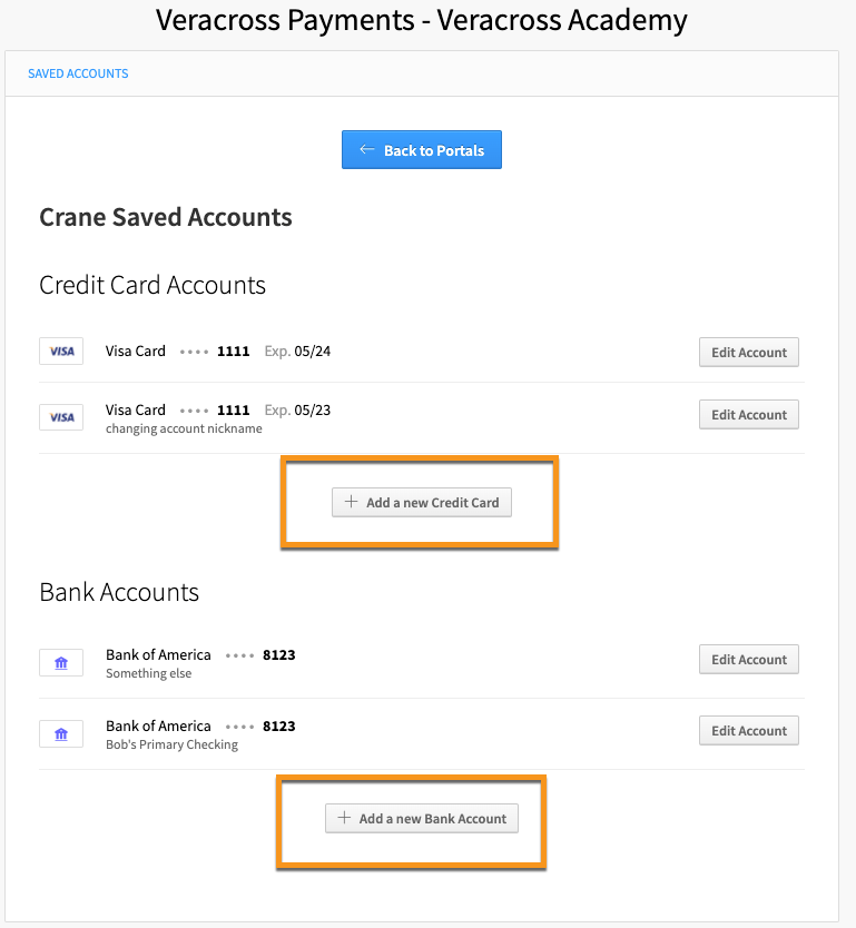Saved Payment Accounts