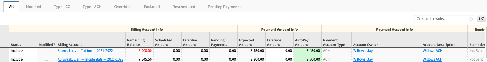 AutoPay Batch Record for Student Billing - Axiom