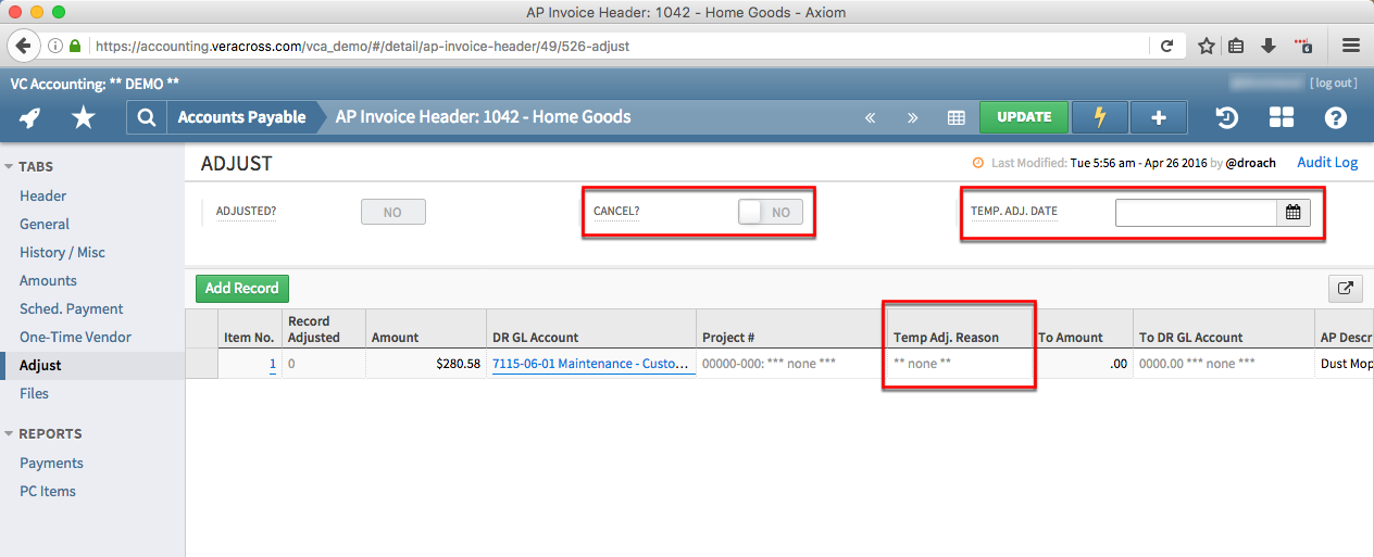 AP Invoice Adjustments
