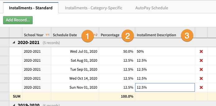 Payment Plan Installment Configuration