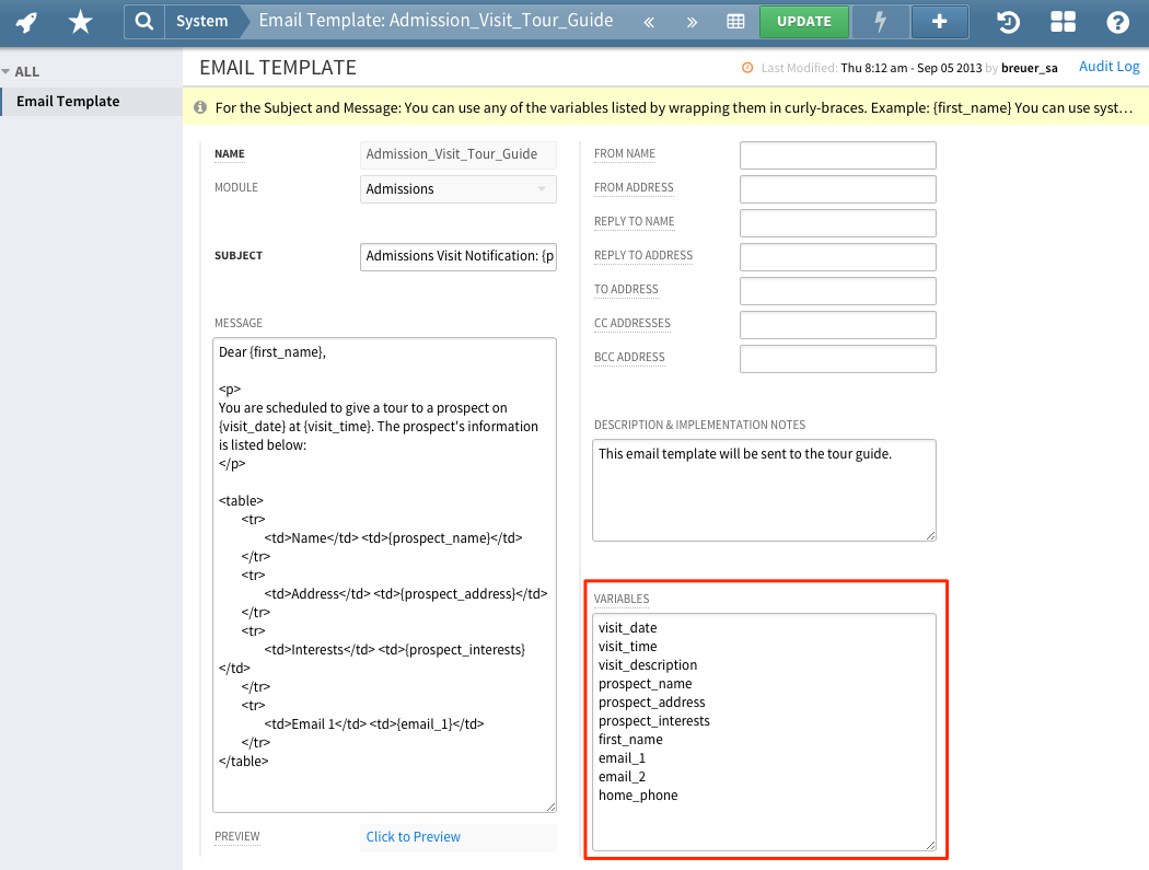Template Formatting for System Emails