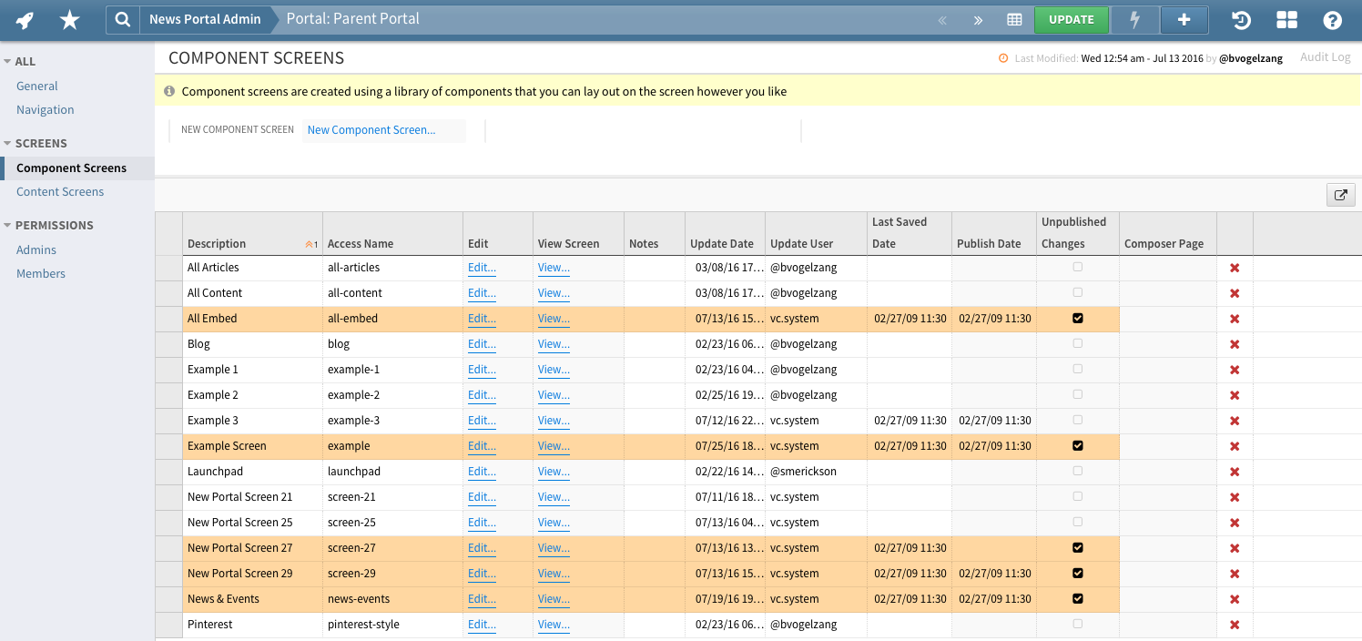 Portal Admin Homepage and Detail Screens Overview