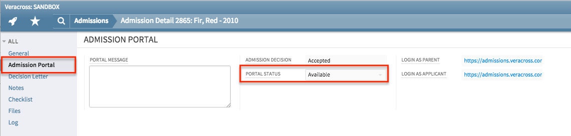 Admission History Portal Status