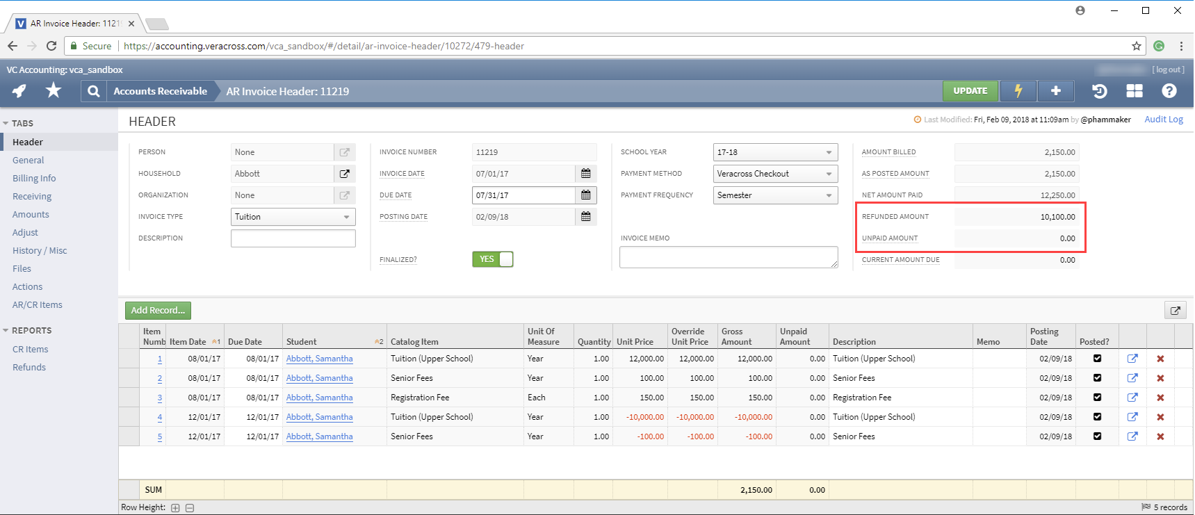 Issuing a Refund for an AR Invoice with a Credit Balance