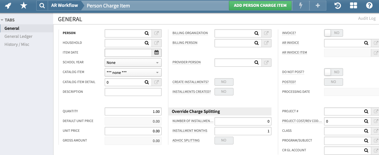 Overview of Creating Charge Items Manually