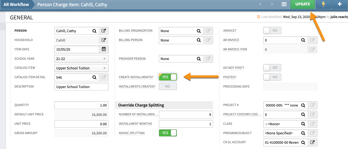 Overview of Splitting Charges into Installments
