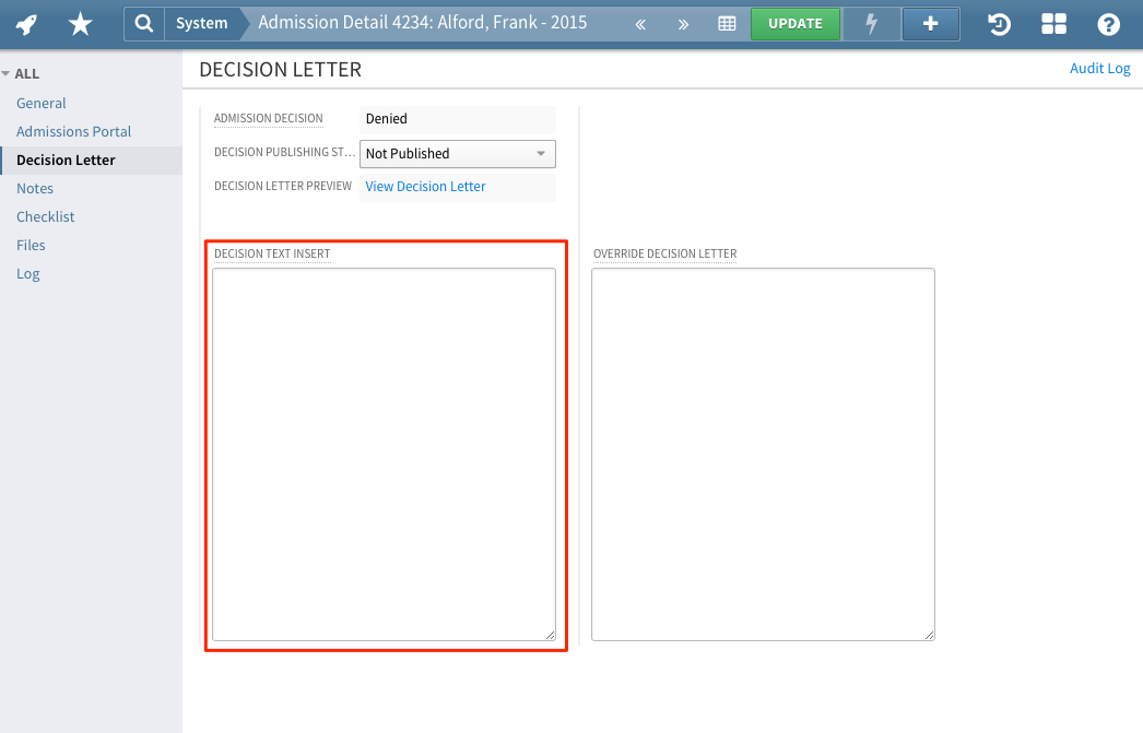 Configuring and Publishing Decision Letters to the Admissions Portal