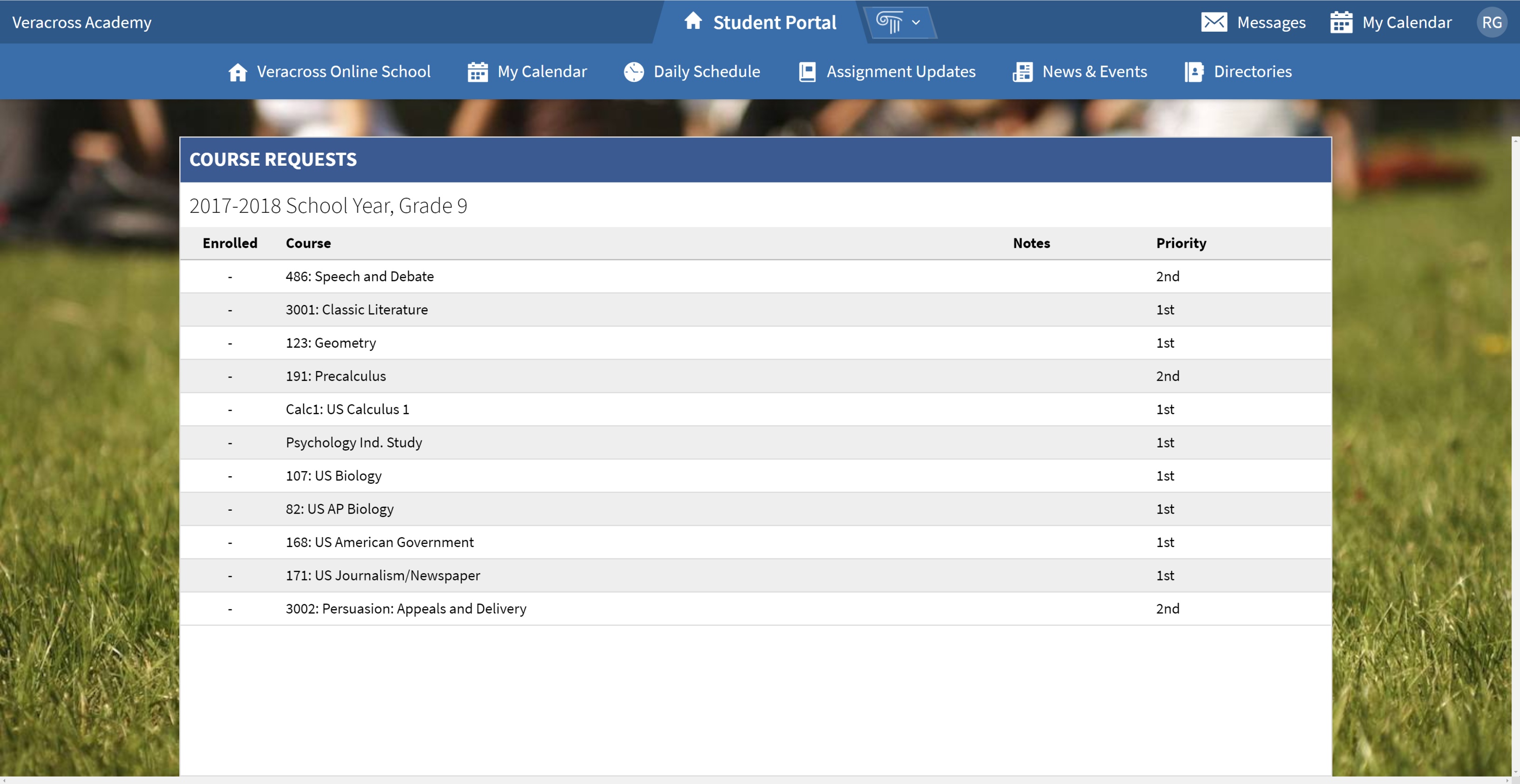 Entering Course Requests in the Student Portal