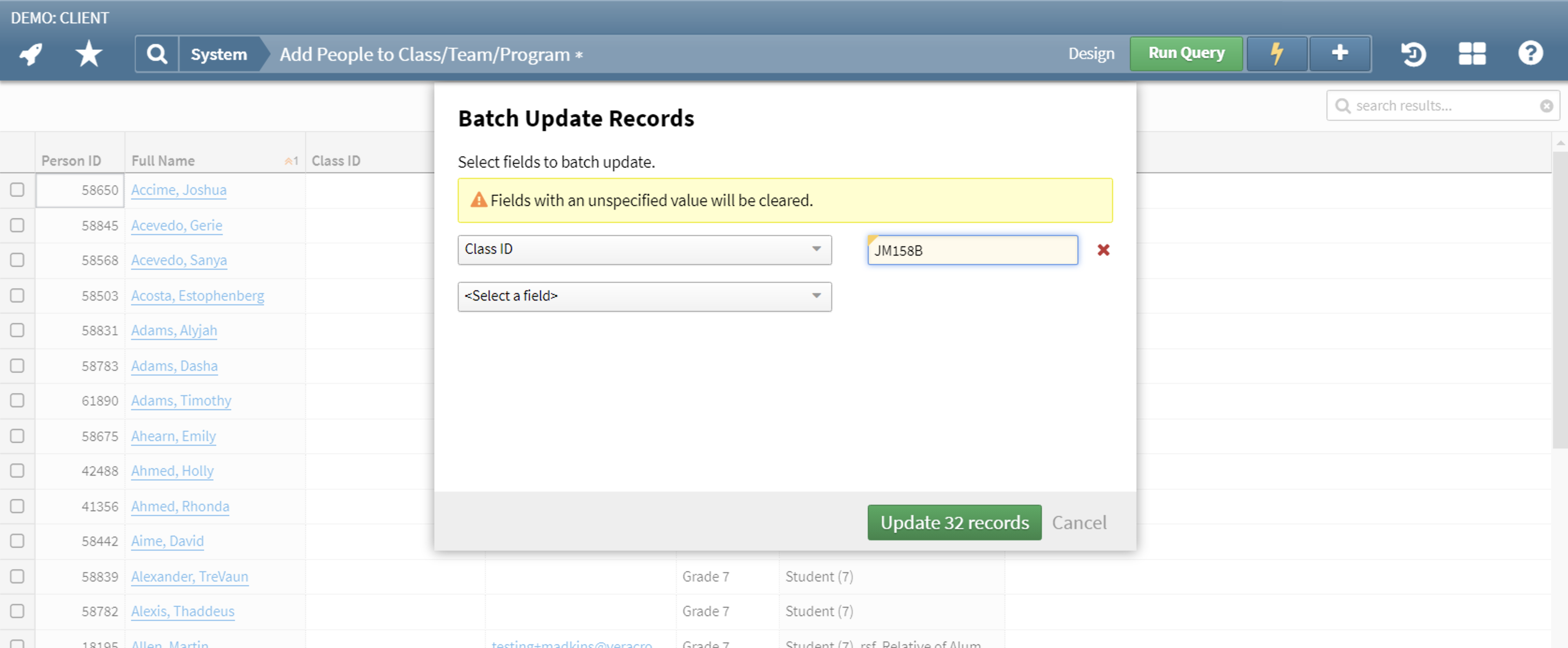 Batch Enrolling Students in Classes