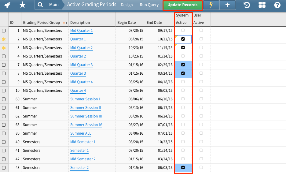 Setting the Active Grading Period