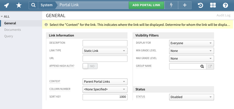 Portal Link Configuration