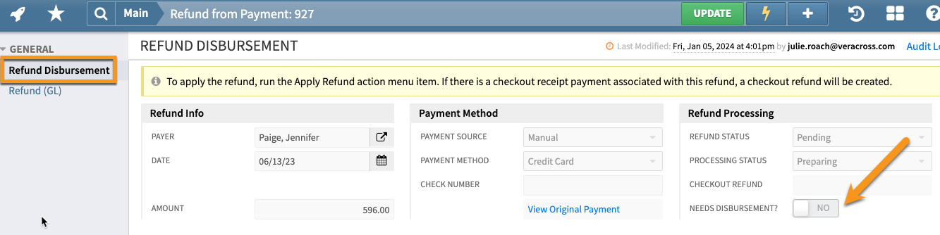 Misc Disbursements for Billing Refunds in Student Billing - Axiom