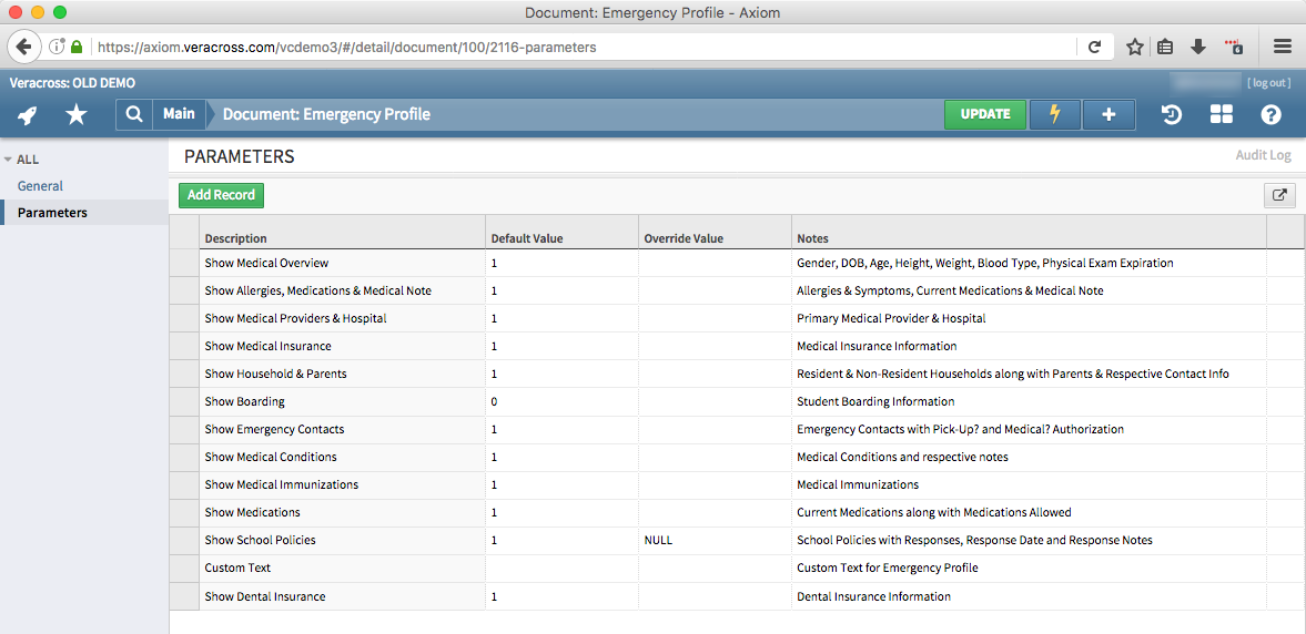 Emergency Profile Document