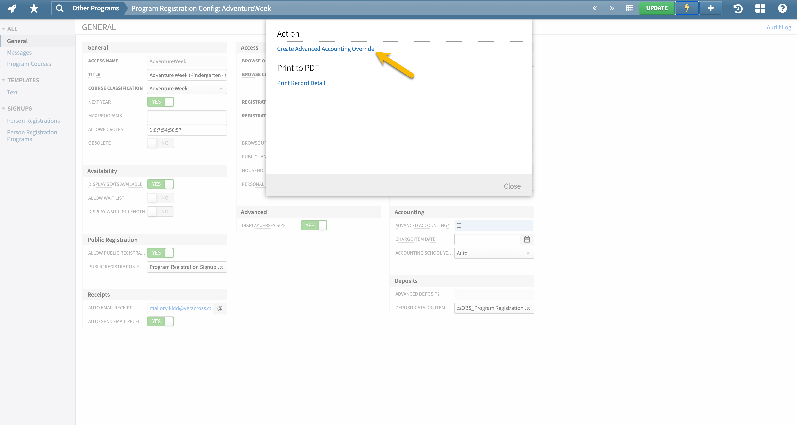 Configure GL Defaults for Other Program Registration - Axiom