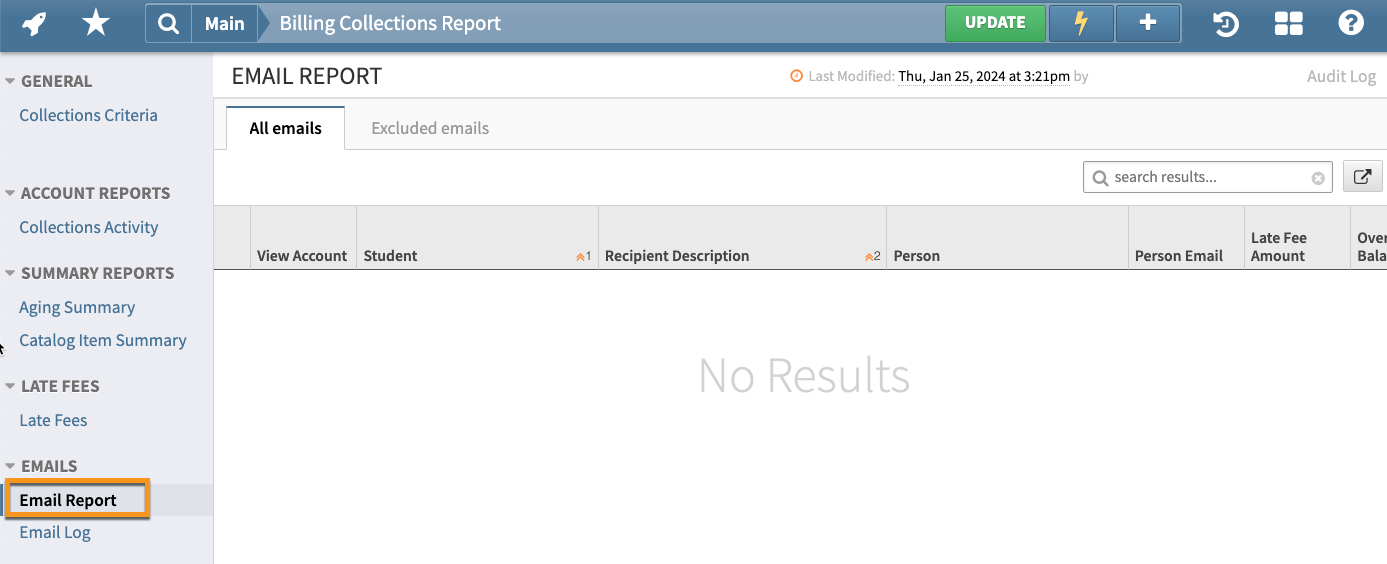 Collections Report Emails in Student Billing - Axiom