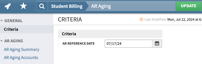 AR Aging Report in Student Billing - Axiom
