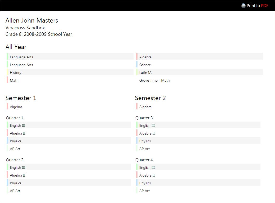 Student Course Enrollment Document
